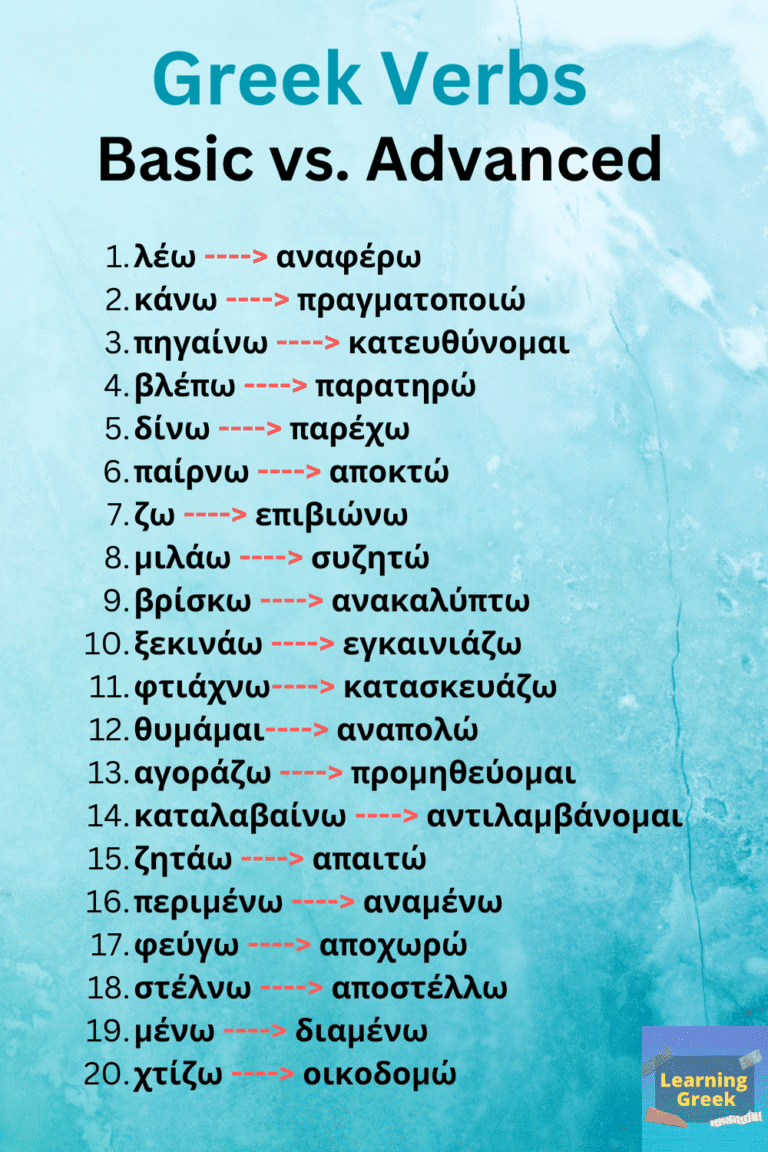 20 Greek Verbs: Basic vs Advanced Alternatives - Learning Greek
